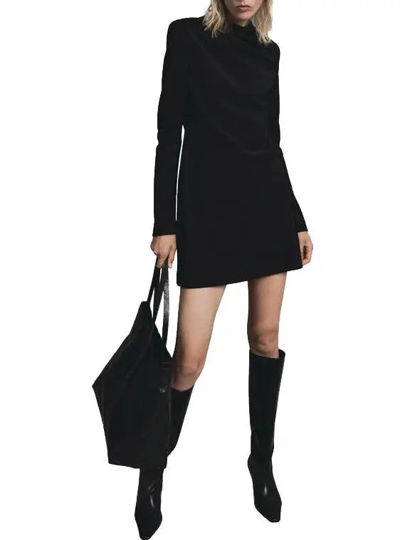 Mango Drape Neck Long Sleeve Dress - Black