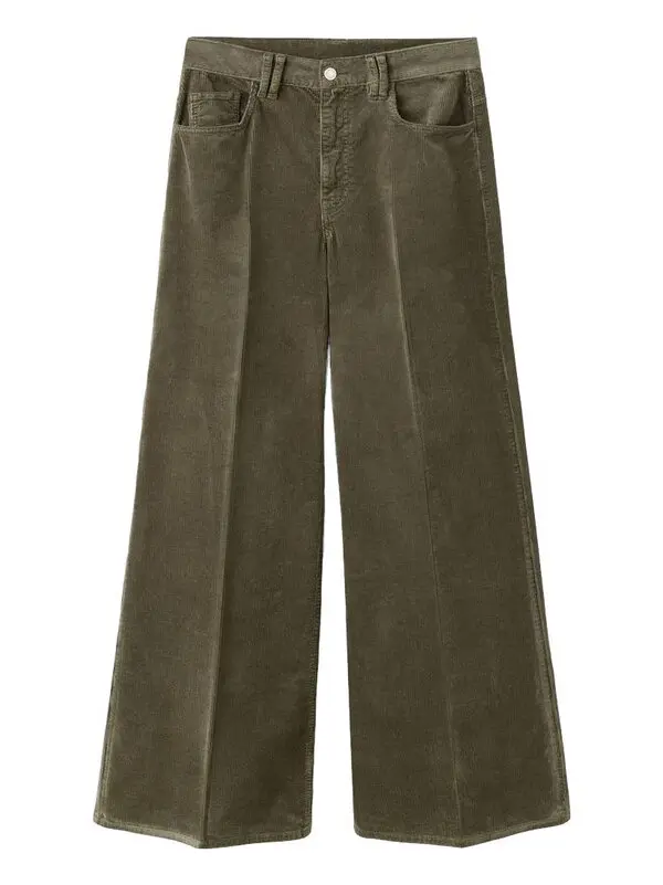 Mango High-waist Wide-leg Corduroy Jeans - Khaki Green
