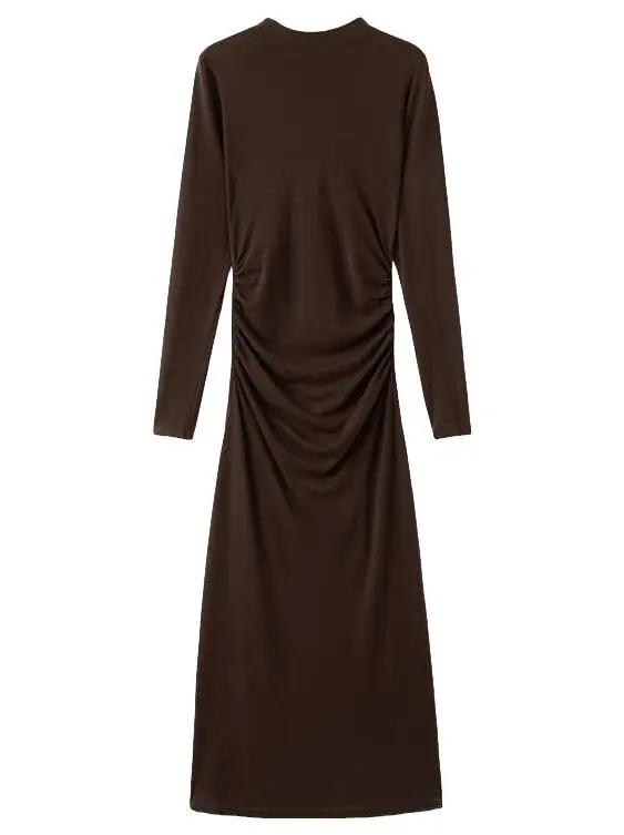 Mango Long Sleeve Knit Midi Dress - Chocolate