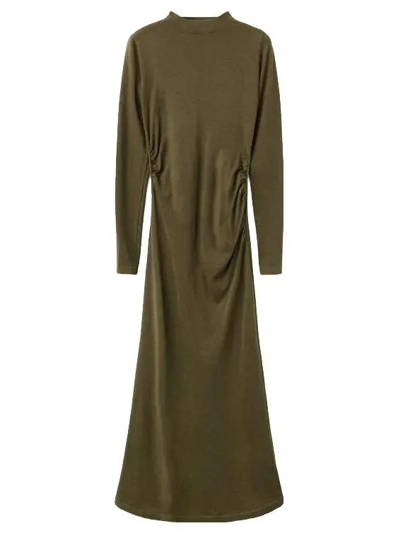 Mango Long Sleeve Knit Midi Dress - Khaki Green