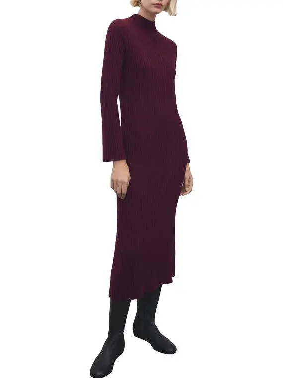 Mango Ribbed Long-sleeve Midi Sweater Dress - Wine