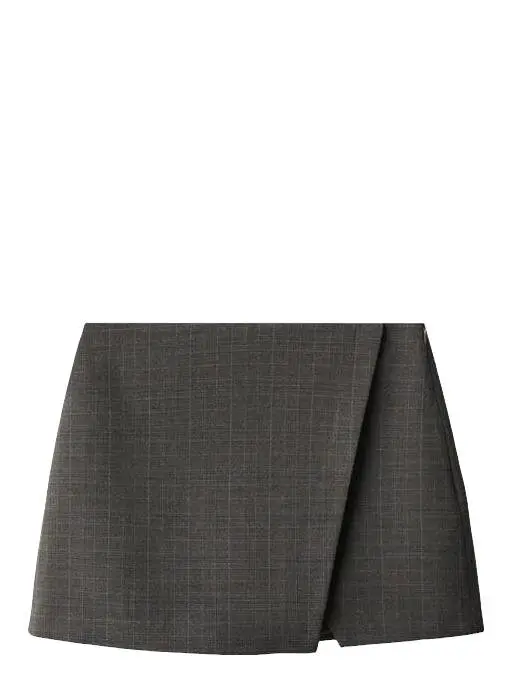 Mango Check Wrap Mini Skirt - Brown