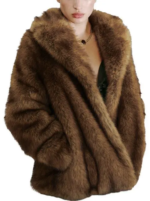 Mango Faux Fur Coat - Beige