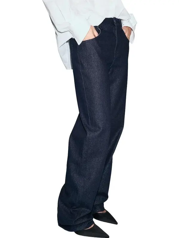 Mango Metallic Straight-leg Jeans - Dark Blue