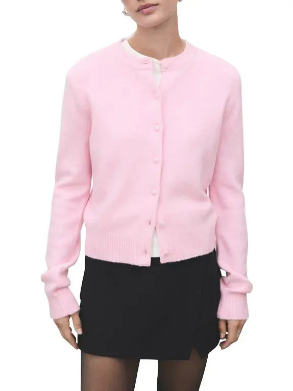 Mango Covered Button Crewneck Cardigan - Pink