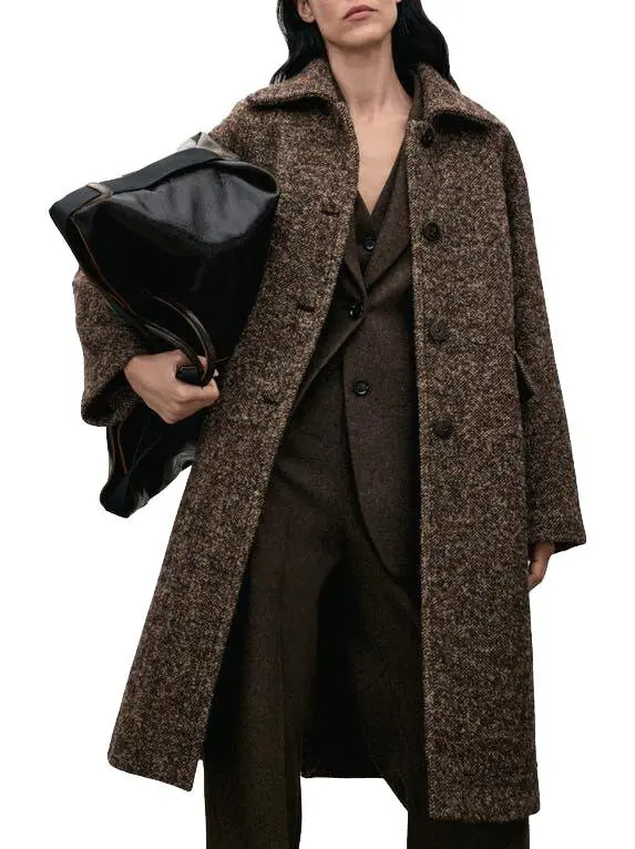 Mango Speckled Wool-blend Coat - Brown