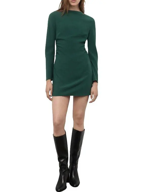 Mango Ruched Bateau Neck Long Sleeve Minidress - Green