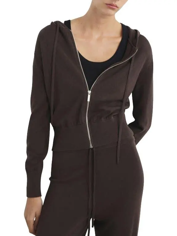 Mango Front Zip Relaxed Fit Hoodie - Chocolate