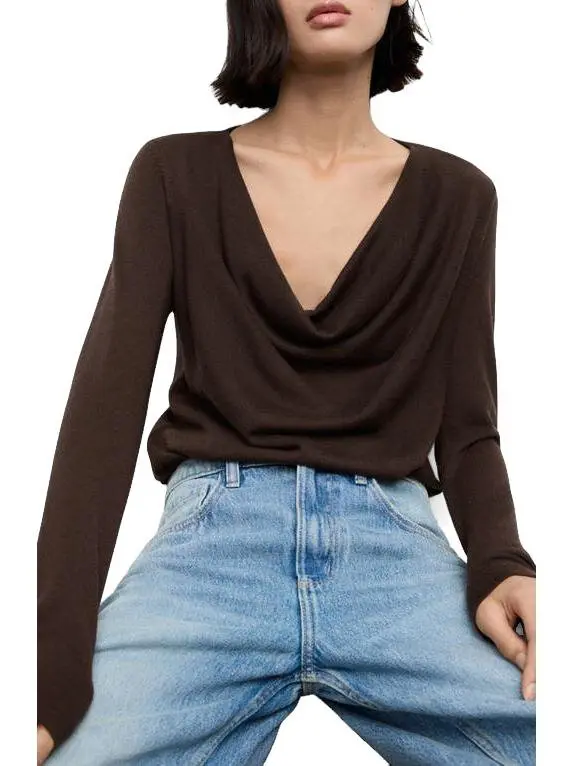 Mango Cowl Neck Long Sleeve Sweater - Chocolate