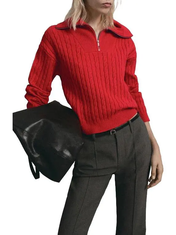 Mango Half-zip Stand Collar Sweater - Red