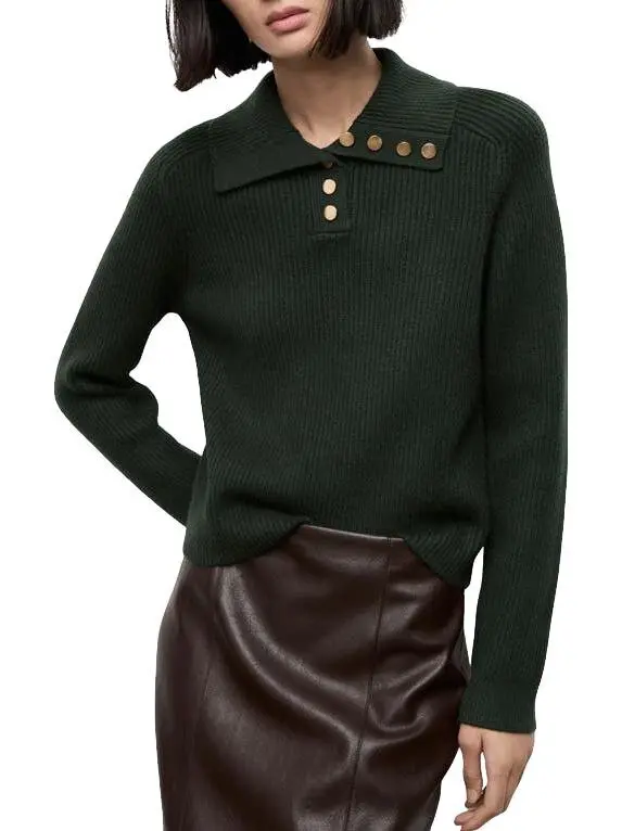 Mango Ribbed Polo Sweater - Dark Green