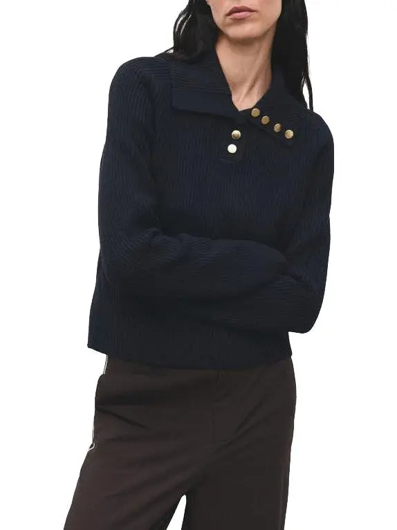 Mango Ribbed Polo Sweater - Dark Navy
