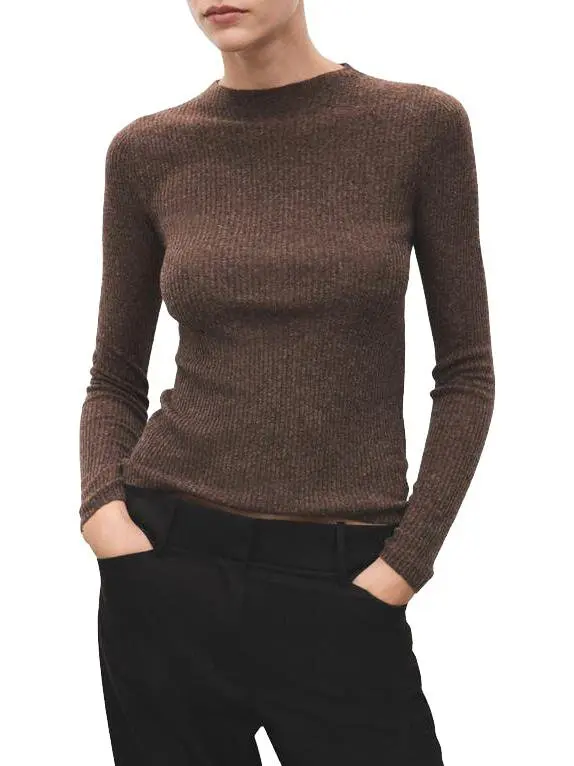 Mango Mock Neck Ribbed Sweater - Chocolate