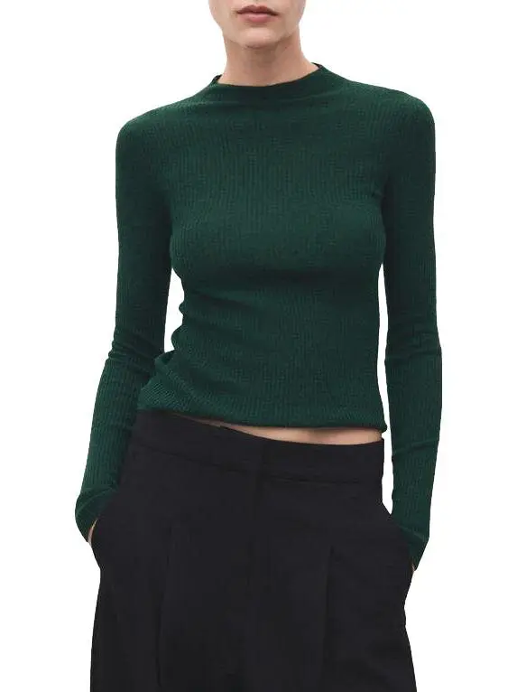 Mango Mock Neck Ribbed Sweater - Dark Green