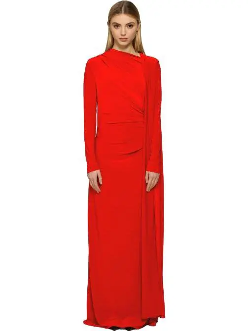 DASKA Cape Detailed Maxi Dress - Red