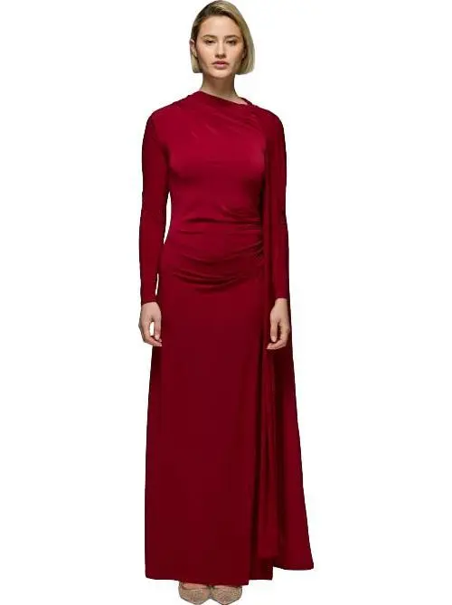 DASKA Cape Detailed Maxi Dress - Wine
