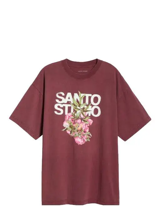 SANTO STUDIO X Jeff Lawrence Flower Graphic T-shirt - Merlot