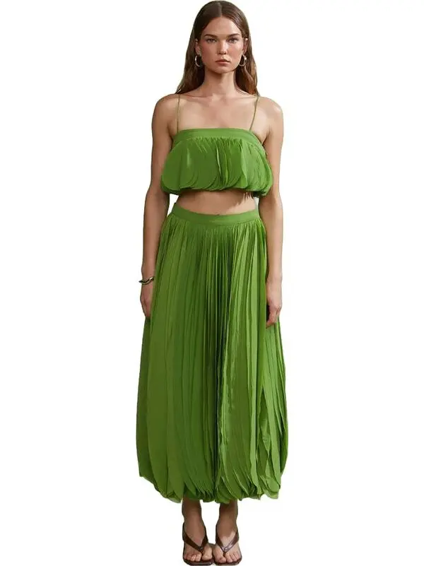 AMUR Sonia Ruffle Bandeau Top - Jungle Moss
