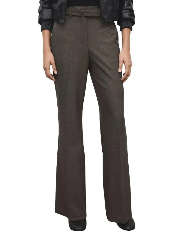 Mango Belted Straight Leg Trousers - Brown