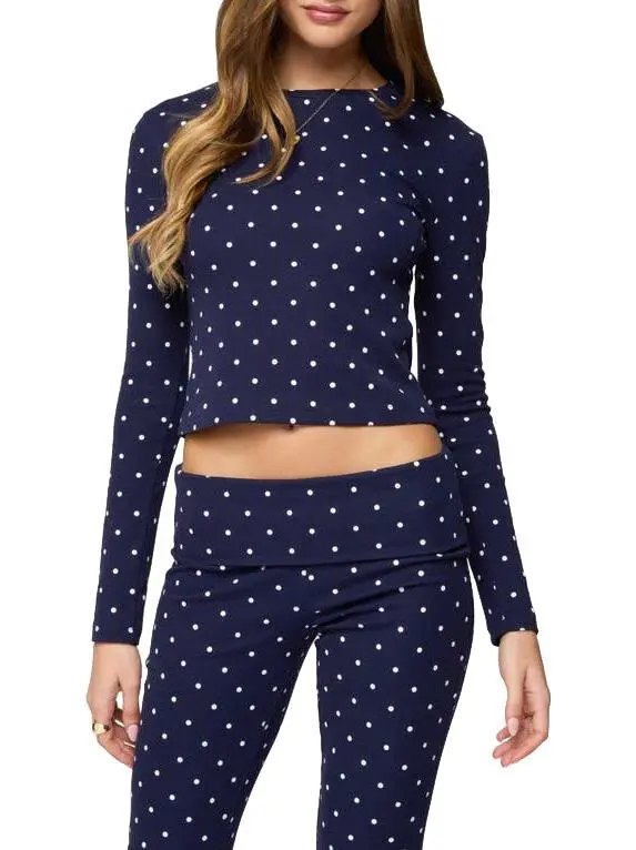 EDIKTED Polka Dot Crop Stretch Cotton T-shirt - Navy