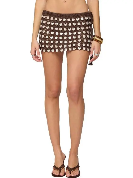 EDIKTED Alora Iridescent Open Stitch Miniskirt - Brown