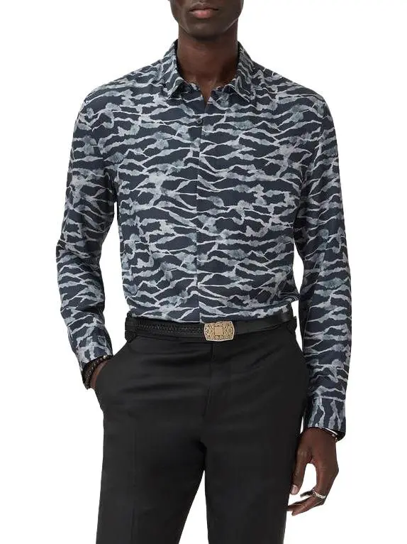 John Varvatos Rodney Abstract Print Modal Button-up Shirt - Black