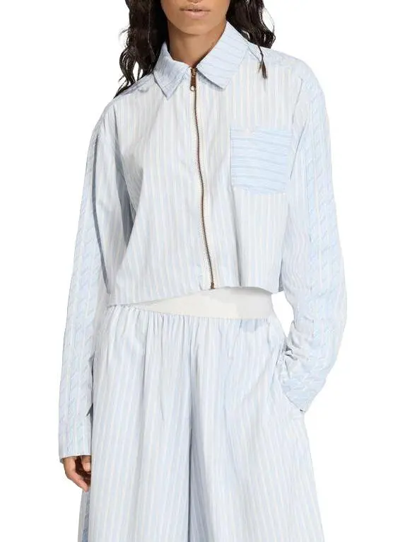 Adidas Originals By Alexander Wang Stripe Crop Zip-up Shirt - Crystal Sky/ambient Sky