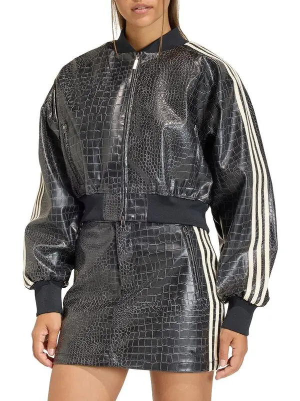 Adidas Originals By Alexander Wang Sst Croc Embossed Faux Leather Track Jacket - Black