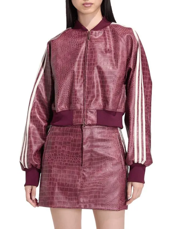Adidas Originals By Alexander Wang Sst Croc Embossed Faux Leather Track Jacket - Maroon