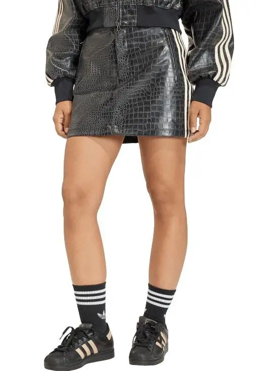 Adidas Originals By Alexander Wang Croc Embossed Faux Leather Miniskirt - Black