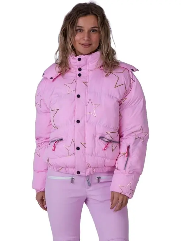 OOSC Chic Star Puffer Jacket - Pink With Gold Stars