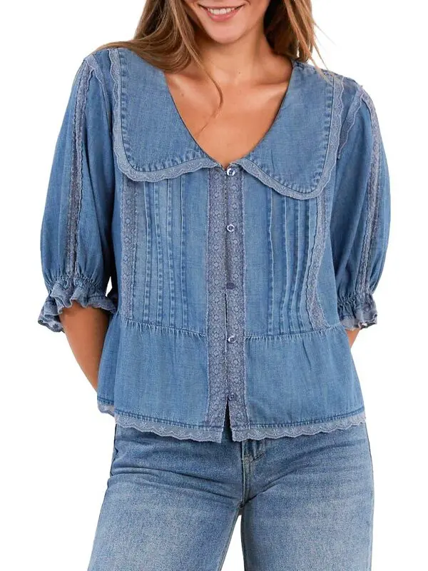 BILLY T Button-up Shirt With Ruffles - Denim