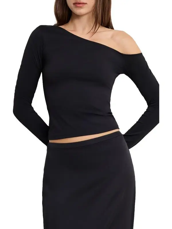 Good American Weightless One-shoulder Top - Black001