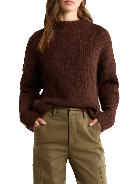 ALL IN FAVOR Mock Neck Shaker Stitch Sweater - Chocolate