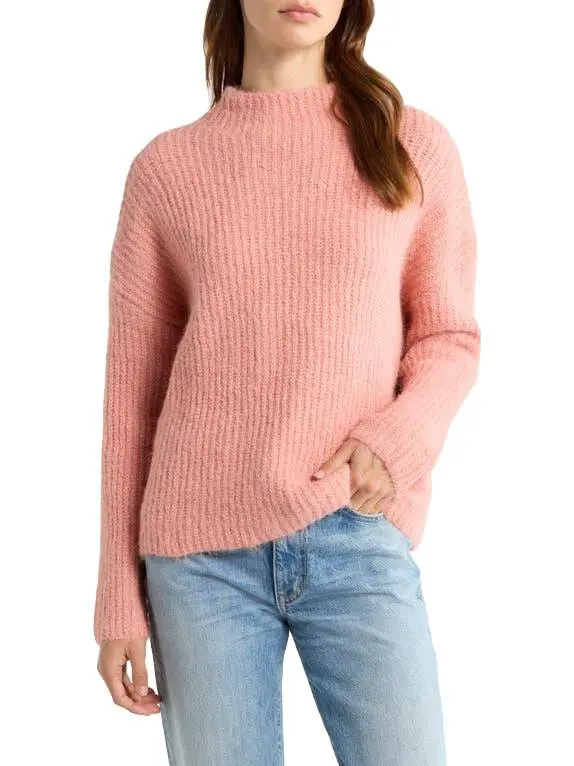 ALL IN FAVOR Mock Neck Shaker Stitch Sweater - Mauve