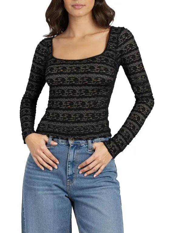 ALL IN FAVOR Lace Stripe Top - Black