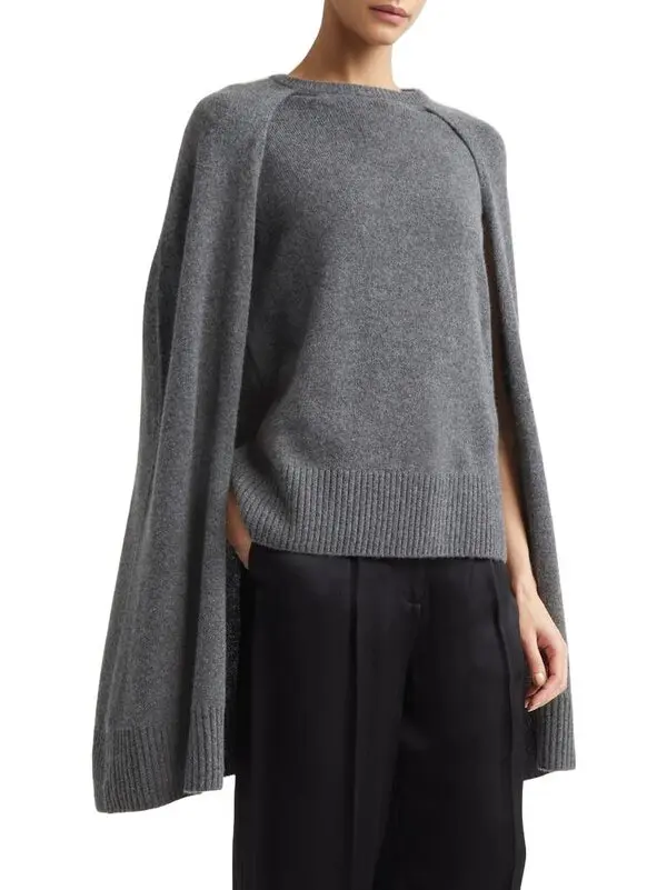TOTEME Cashmere Crewneck Cape Sweater - Dark Grey Melange