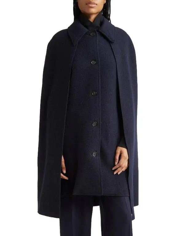 TOTEME Wool Bouclé Cape Coat - Navy