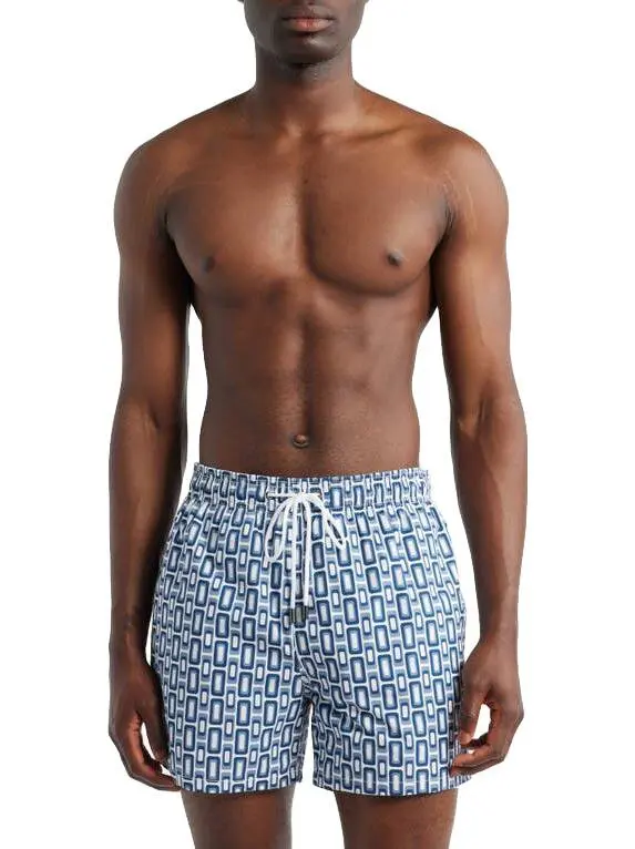 Bugatchi Printed Swim Trunks - Navy