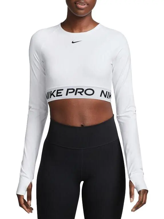 Nike Pro 365 Dri-fit Long-sleeve Crop Top - 100 White/black