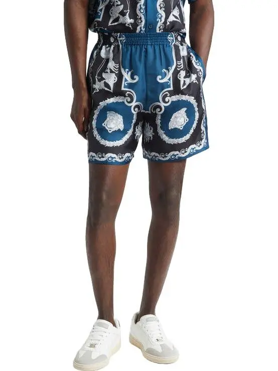 Versace La Coupe Des Dieux Silk Shorts - Black Petrol Blue