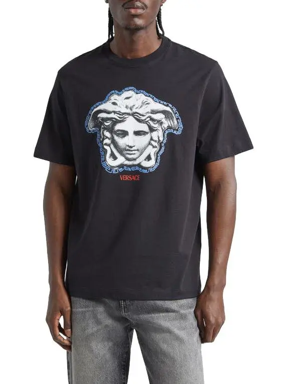 Versace La Greca Medusa Cotton Jersey Graphic T-shirt - Black