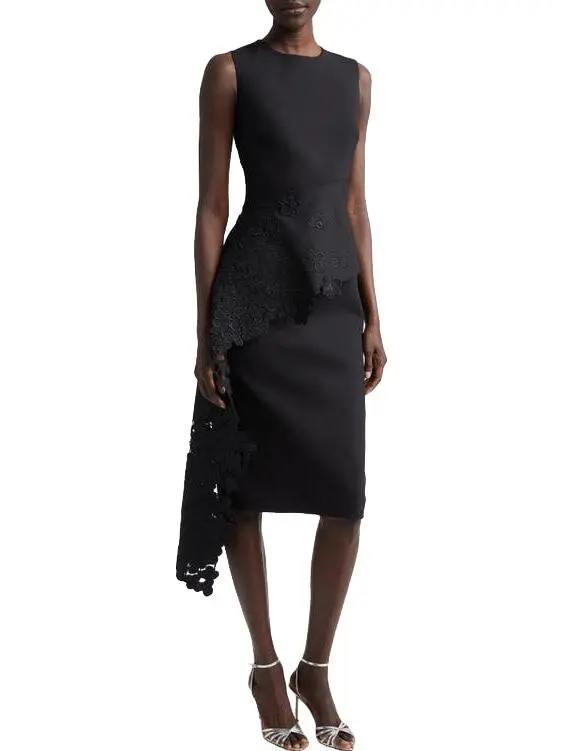 Oscar De La Renta Lace Waist Detail Sleeveless Cocktail Dress - Black