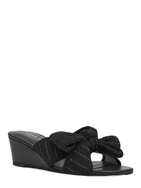 Anne Klein Dara Bow Wedge Slide Sandal - Black Knit