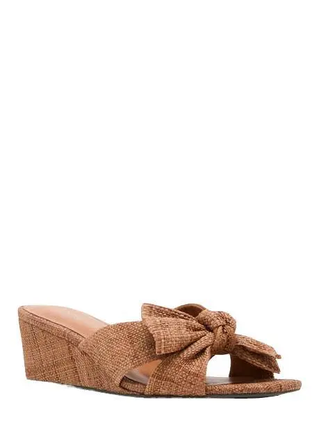 Anne Klein Dara Bow Wedge Slide Sandal - Brown Raffia