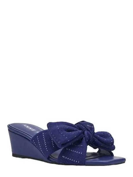 Anne Klein Dara Bow Wedge Slide Sandal - Navy Knit