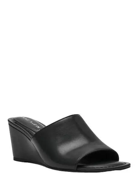 Anne Klein Charisma Wedge Slide Sandal - Black Smooth