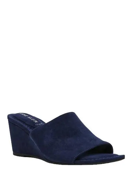 Anne Klein Charisma Wedge Slide Sandal - Navy Suede