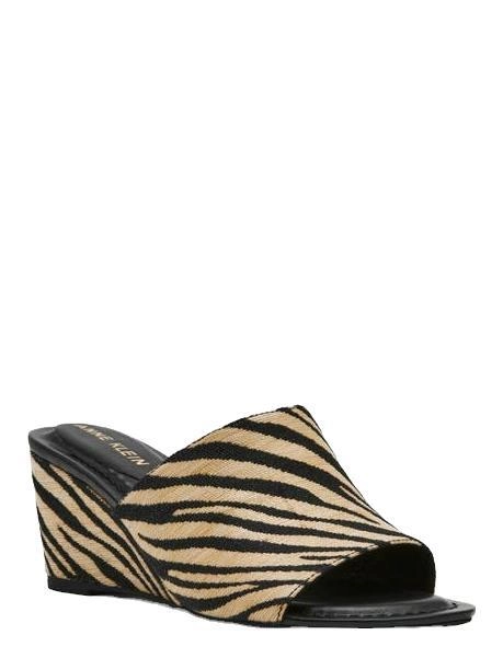 Anne Klein Charisma Wedge Slide Sandal - Zebra Raffia