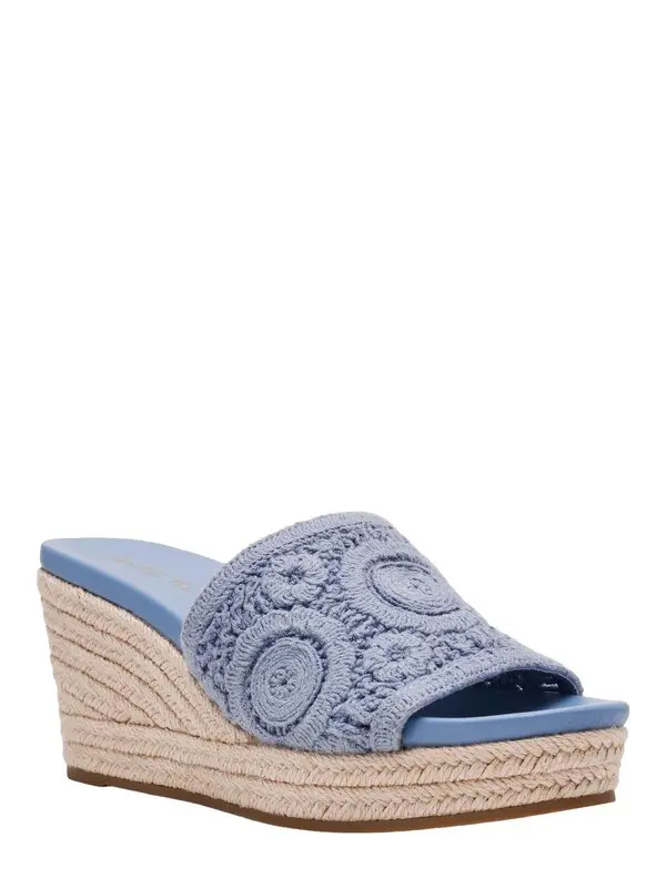 Anne Klein Espadrille Platform Slide Sandal - Blue Crochet